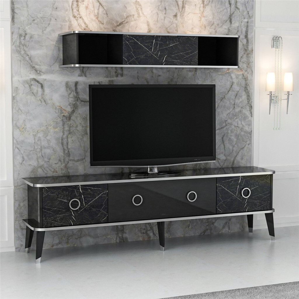 Large Modern Marble Pattern TV Cabinet With Wall Unit Finished In ...